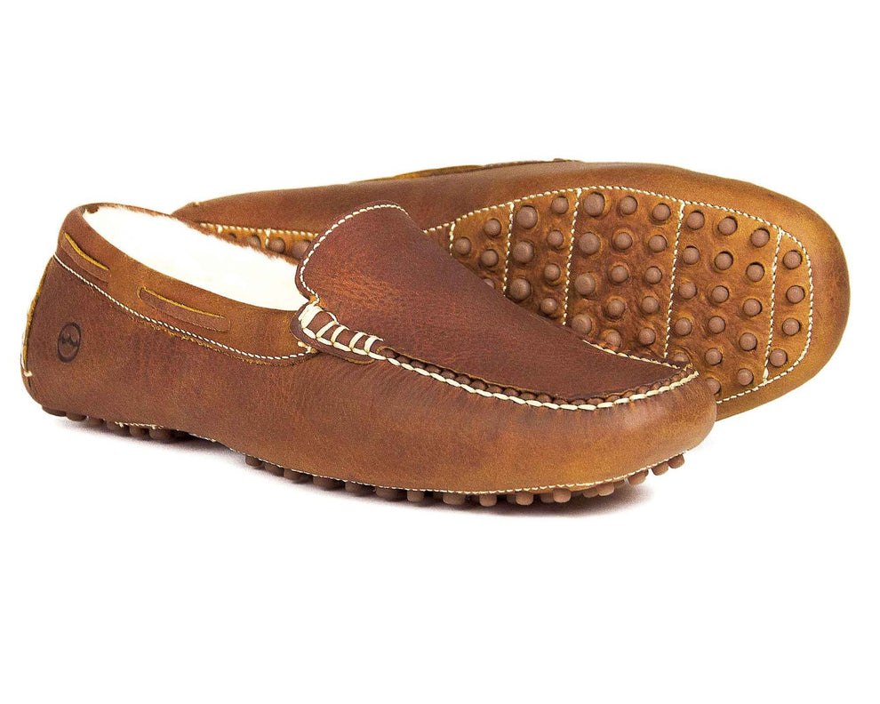 Orca Bay MOHAWK Havana Men's Fleece Lined Leather Slippers – Cathcart ...