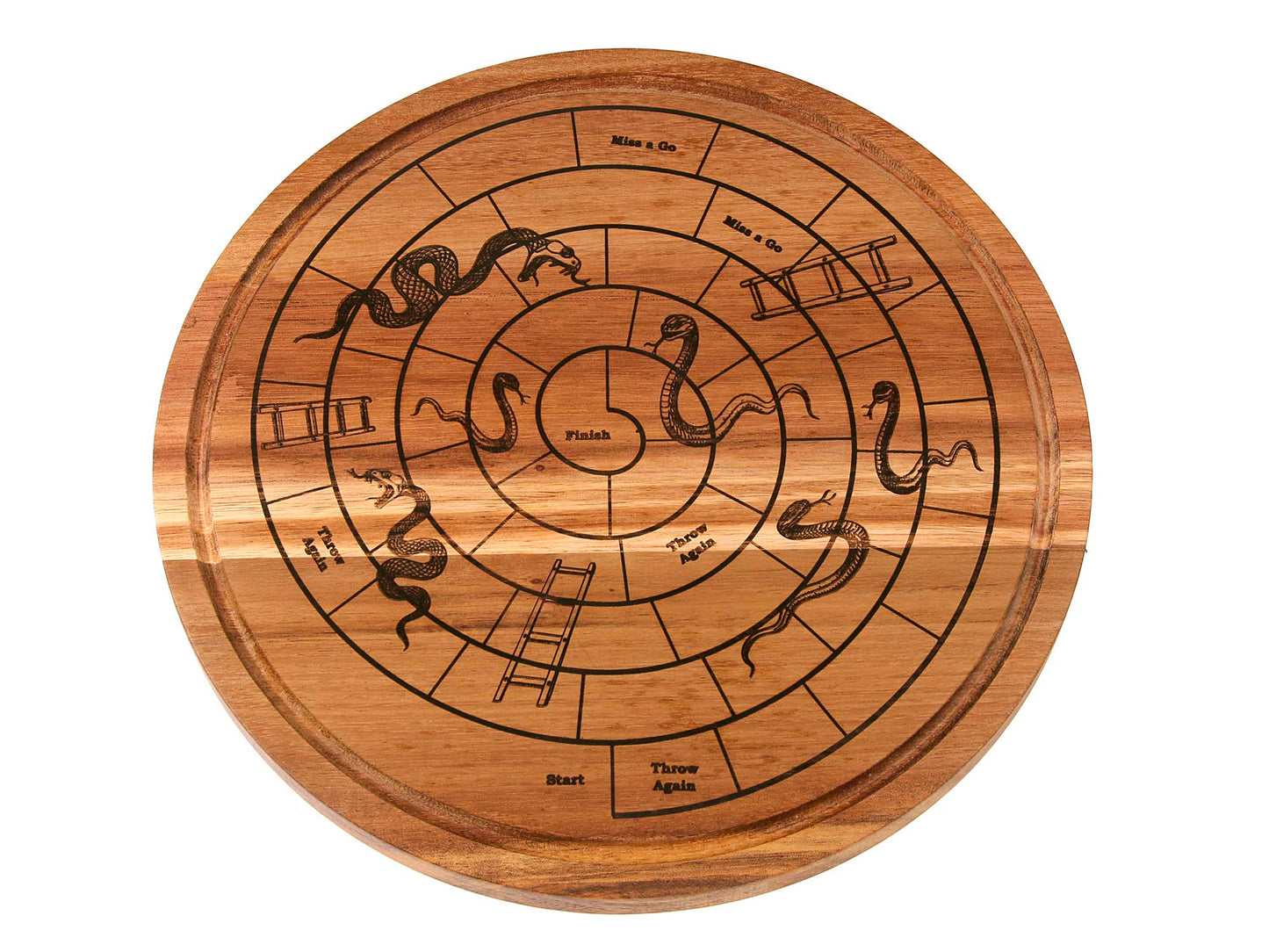 Personalised Acacia Wood Round Snakes & Ladders Game Board – Cathcart ...