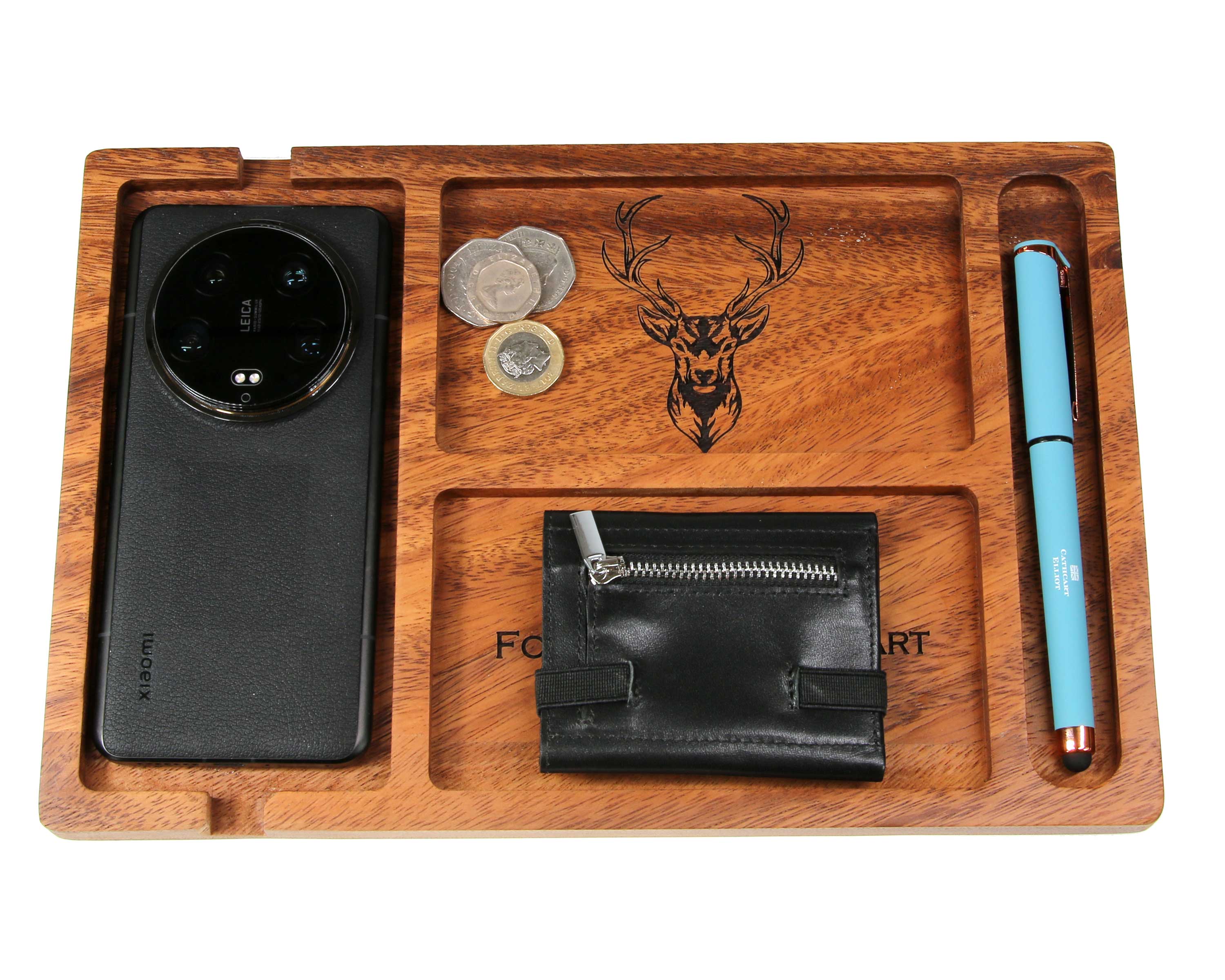 Personalised Walnut Wood Valet Tray for Men – Bedside Catchall Organis ...